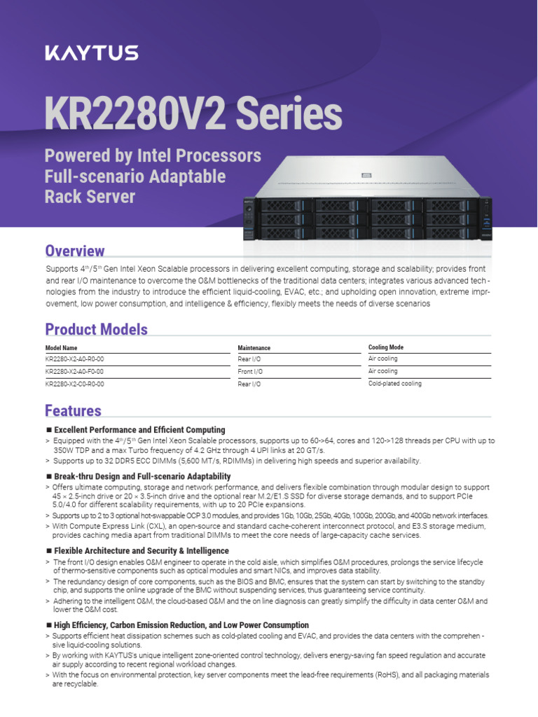 KAYTUS KR2280V2 Datasheet | PDF | Central Processing Unit | Solid State Drive