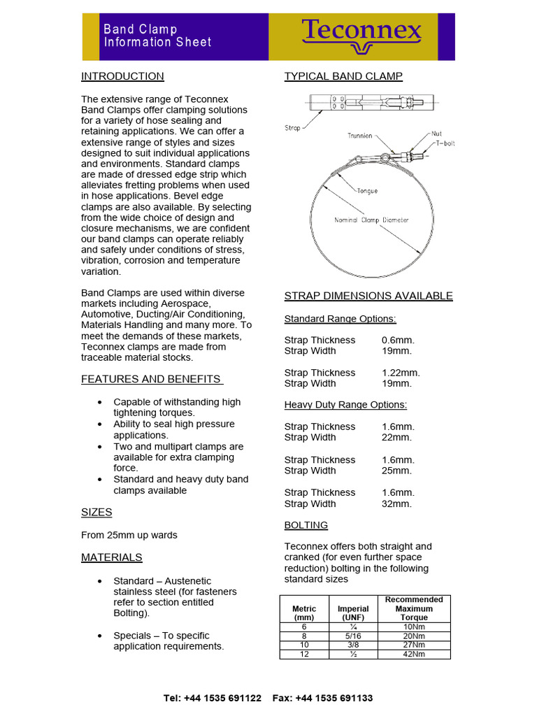 Band Clamp Datasheet | PDF
