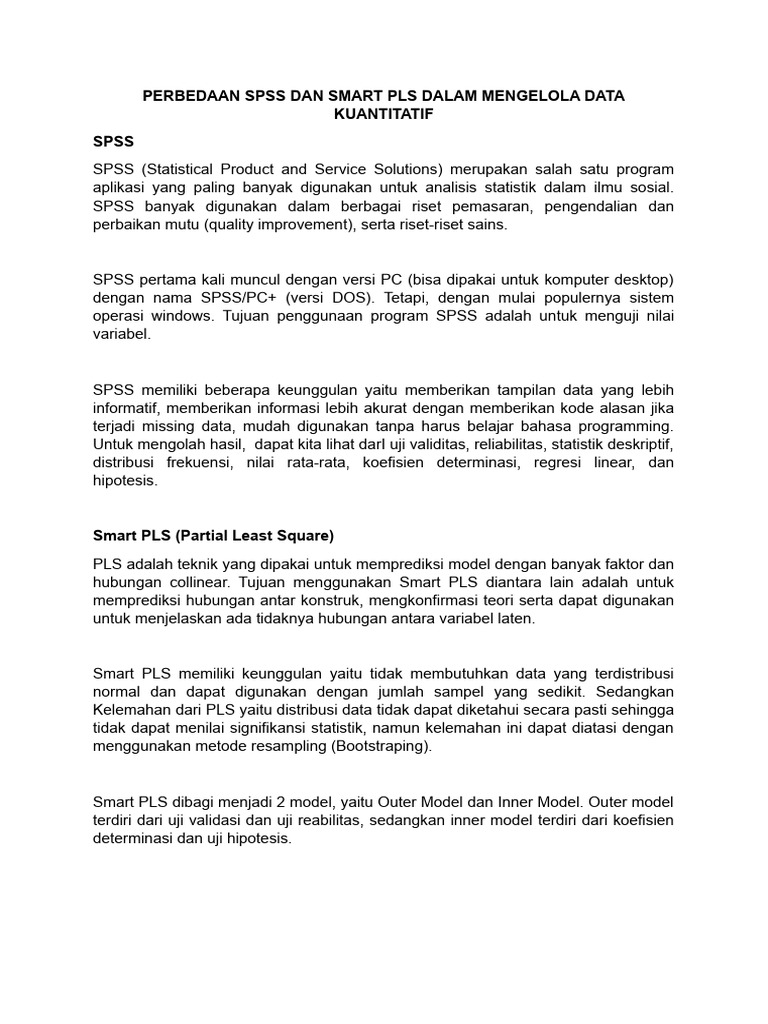 Perbedaan SPSS Dengan SMART PLS | PDF | Karier & Perkembangan | Komputer