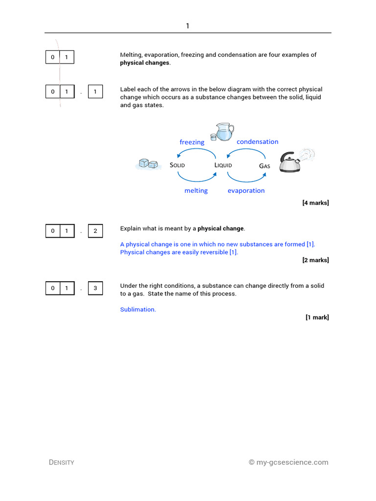 Solids Liquids and Gases Mark Scheme | PDF | Ice | Gases