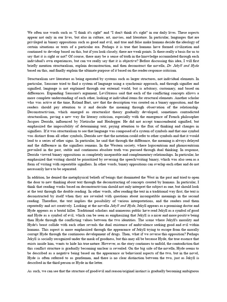 A Critical Essay Example | PDF | Deconstruction | Liberal Arts Education