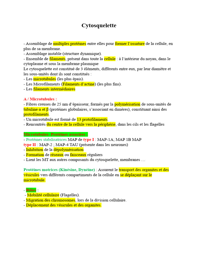 Rôle et structure du cytosquelette | PDF | Microtubule | Cytosquelette