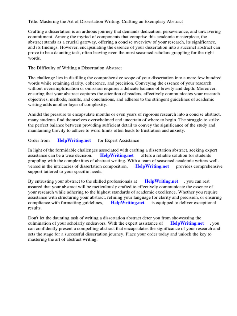 How To Write An Abstract For A Dissertation Example Pdf Thesis Abstract Summary