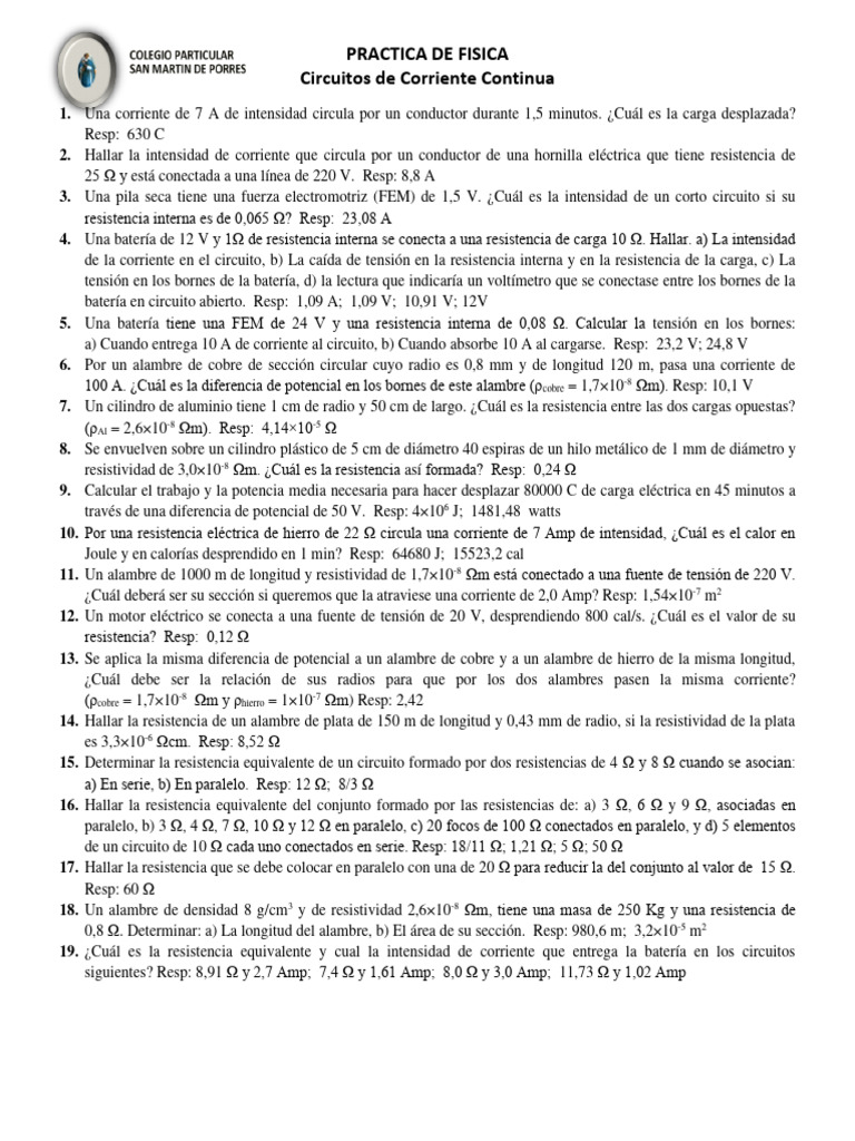 Practica de Electrodinamica | PDF | Resistencia Eléctrica y Conductancia | voltaje