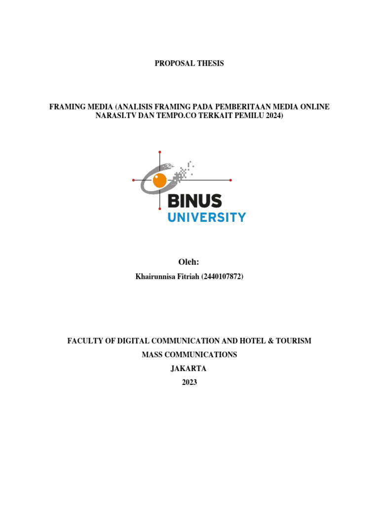 Khairunnisa Fitriah - 2502398786 - Proposal Thesis | PDF | Ilmu Sosial