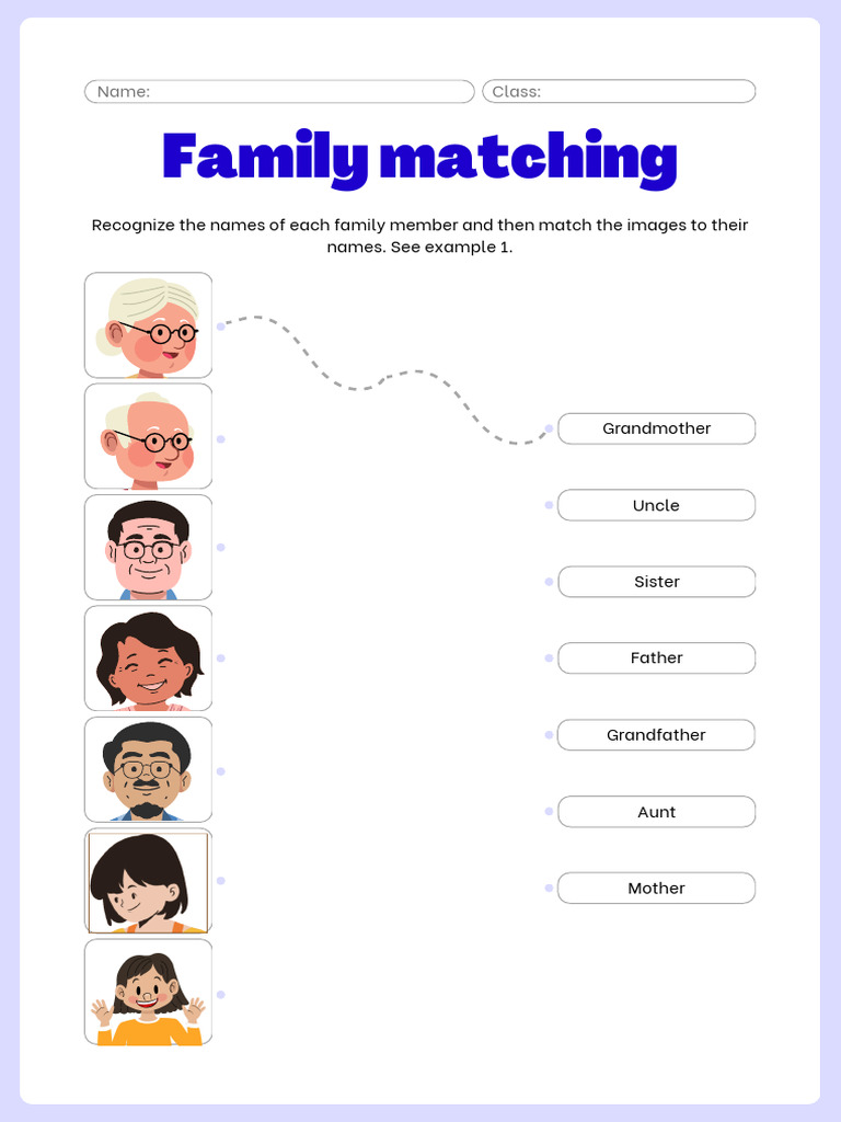 Family Members Matching Worksheet in Blue Illustrative Style (1) | PDF