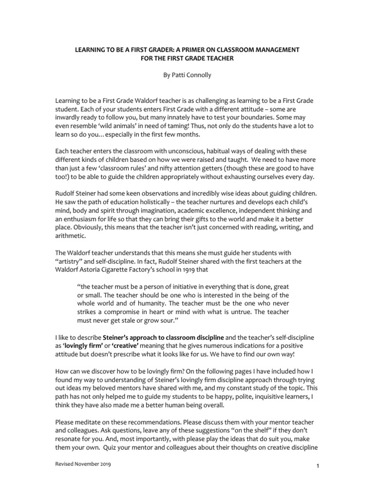 Grade 1 Learning To Be A First Grader A Primer On Classroom Management ...