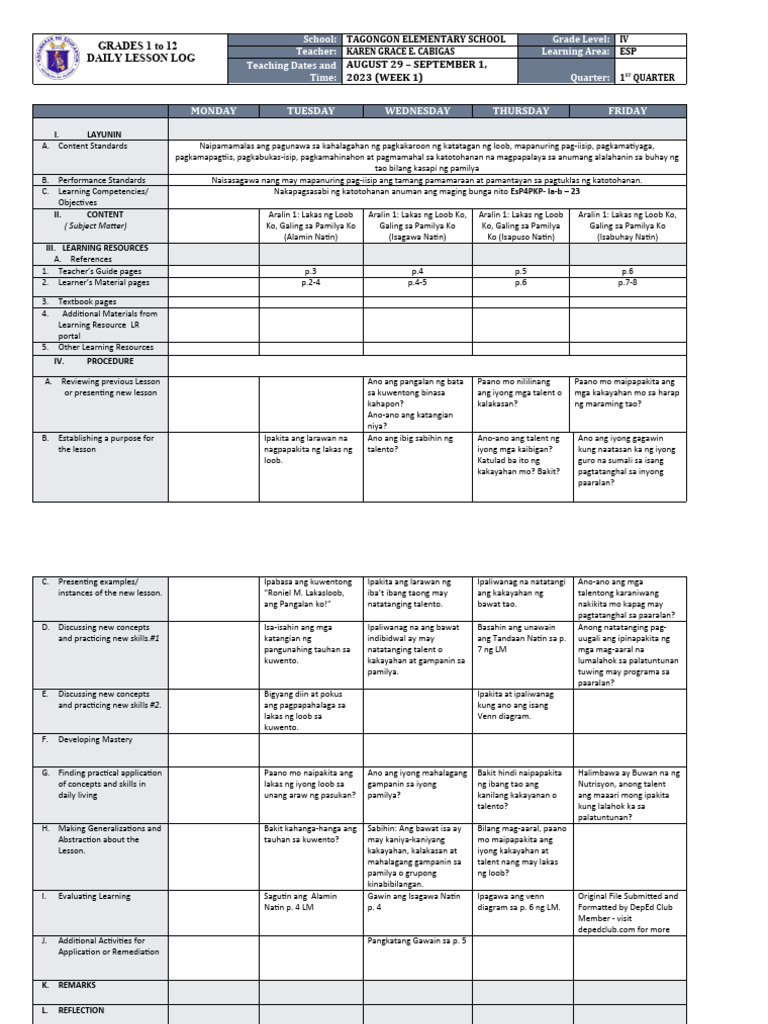 DLL - Esp 4 - Q1 - W1 | PDF