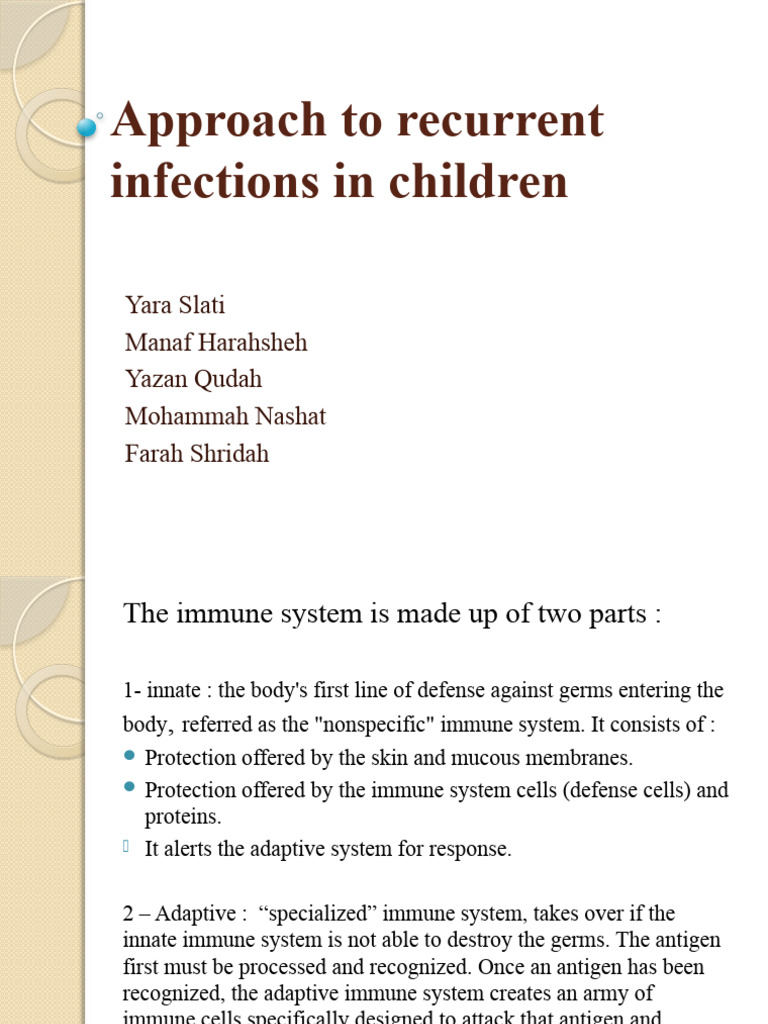 Approach to Recurrent Infections in Children 1 | PDF | Immune System ...