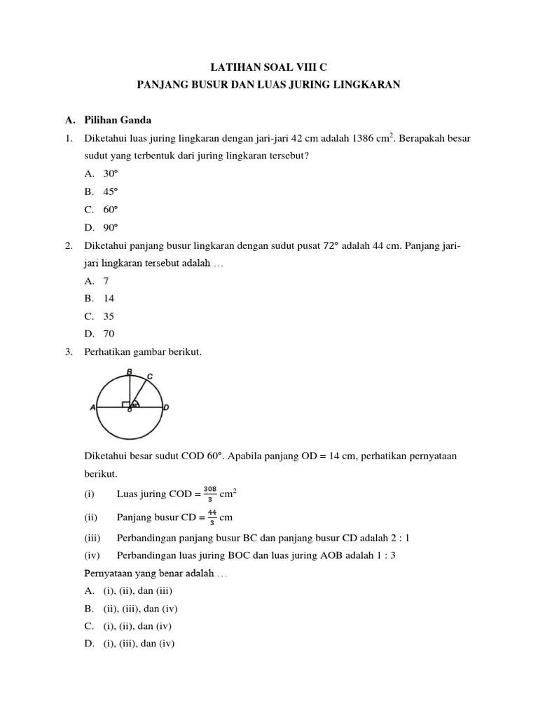 LATIHAN SOAL Luas Juring Dan Panjang Busur | PDF