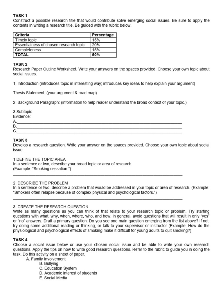 Tasks in Draft of Research 1 | PDF | Apa Style | Rubric (Academic)