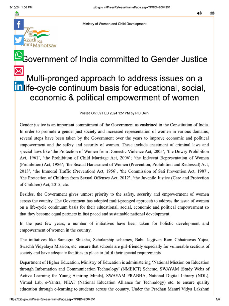 GoI Commited To Gender Justice | PDF