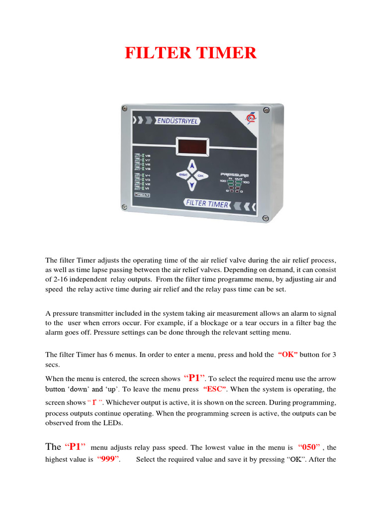 EE-FT-01-Filtre Timer Manual-Tran-Eng | PDF | Menu (Computing) | Parameter (Computer Programming)