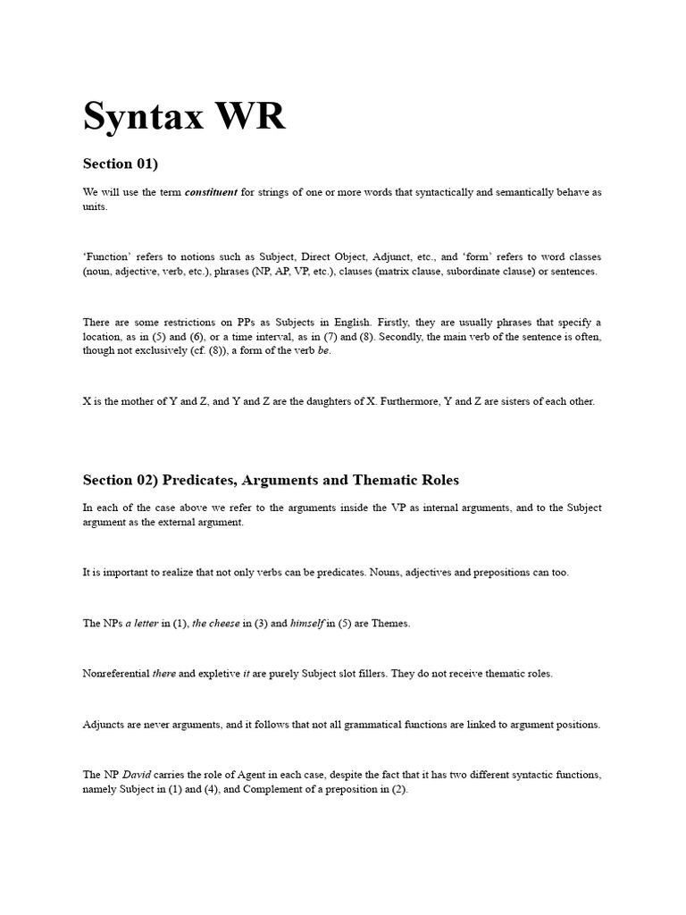 Important sentences in Syntax | PDF | Clause | Syntax