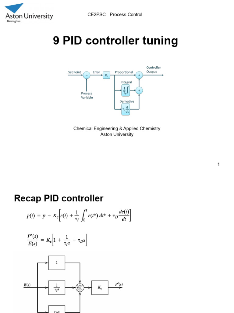 Week 21 PC Lecture 9 - PID Controller Tuning I | PDF | Control Theory | Control Engineering