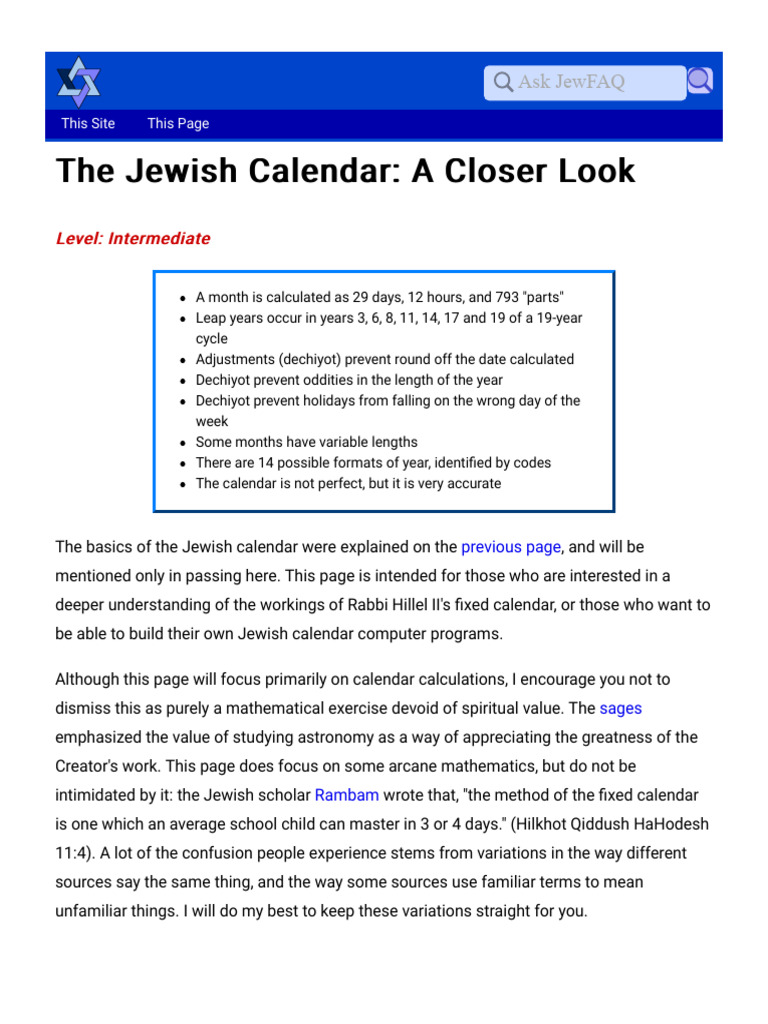 Judaism 101 - The Jewish Calendar - A Closer Look | PDF | Hebrew ...