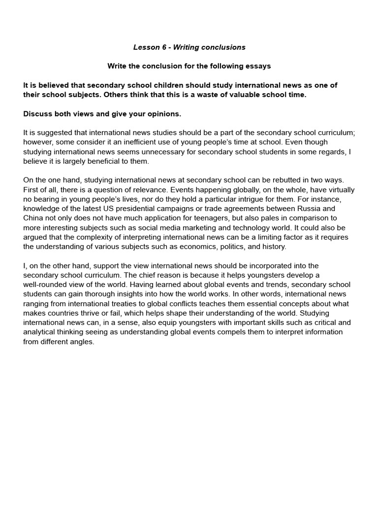 Lesson 6 - Writing Conclusions | PDF | News