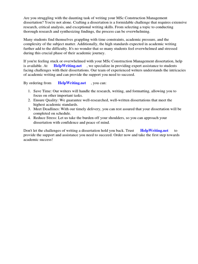 MSC Construction Management Dissertation Examples | PDF | Thesis ...