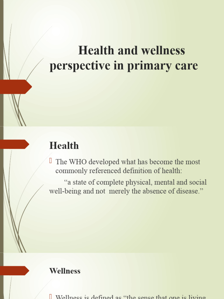 Health and Wellness Perspective in Primary Care | PDF