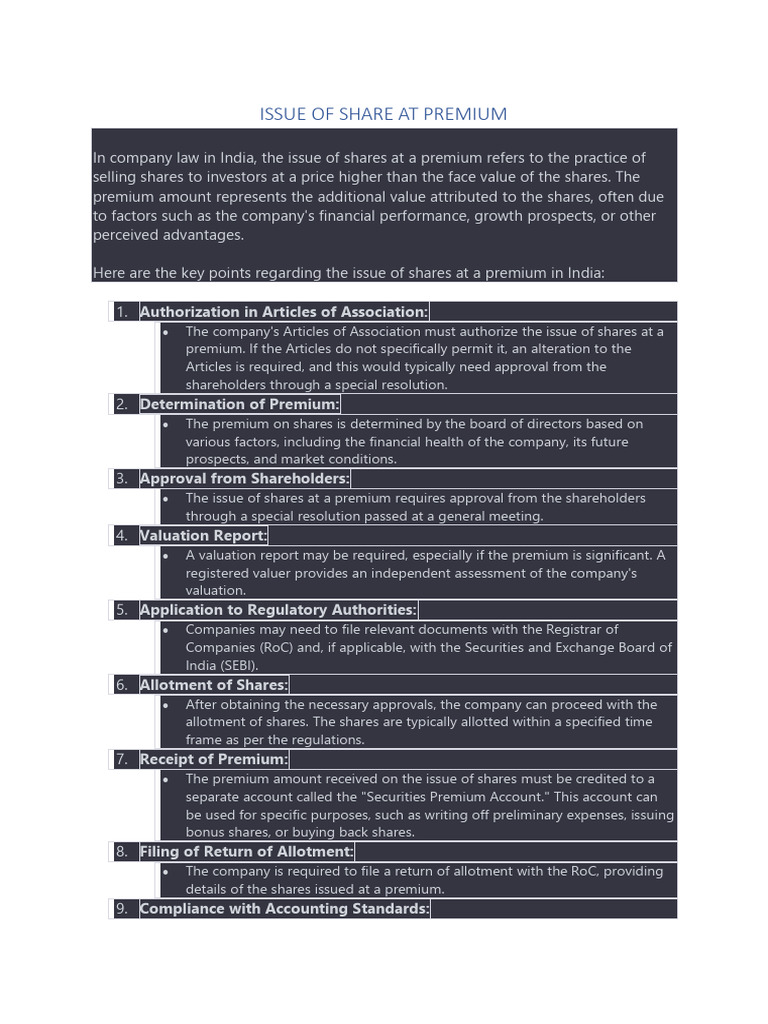 Issue of Share at Premium | PDF | Insurance | Valuation (Finance)
