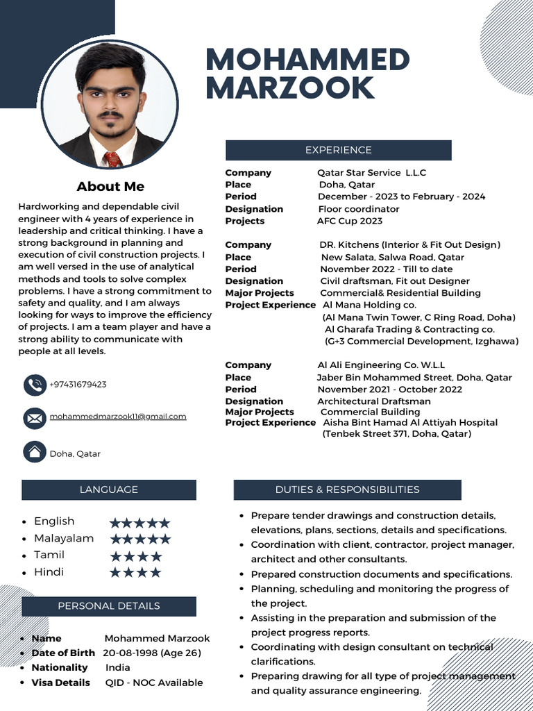 Mohammed Marzook Resume | Download Free PDF | Computer Aided Design | Doha