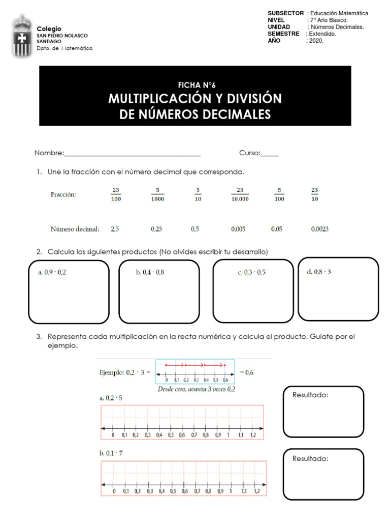 Ficha N°6 Multiplicación y División de Números Decimales | Descargar ...