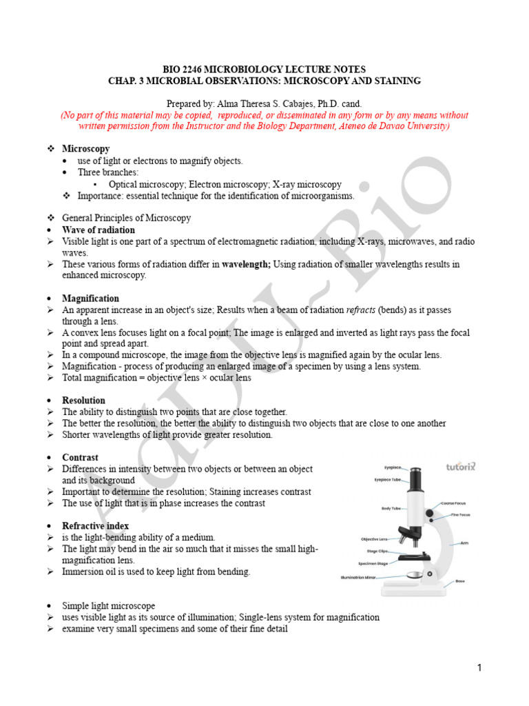 Chap. 3 Microbial Observations | PDF | Staining | Microscope