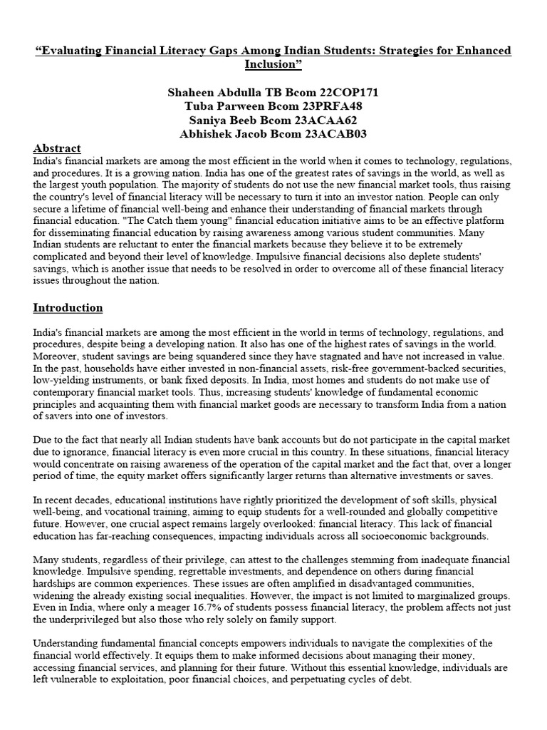 Assessing lack of financial literacy among Indian students: Strategies for enhanced financial ...