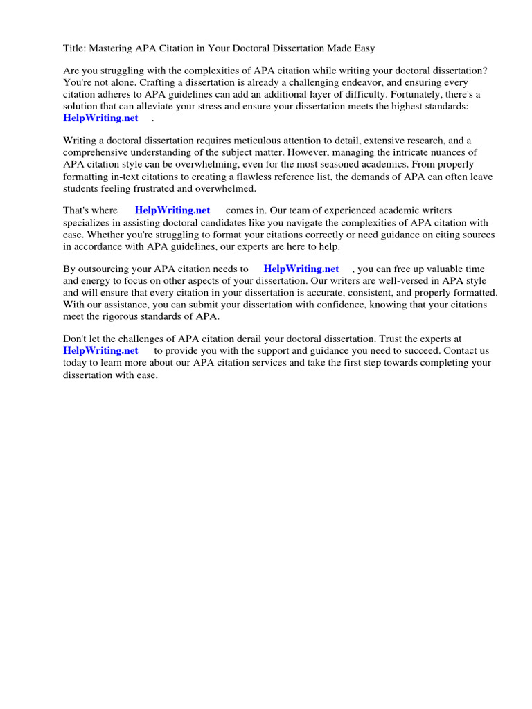 Apa Citation Doctoral Dissertation | PDF | Apa Style | Citation