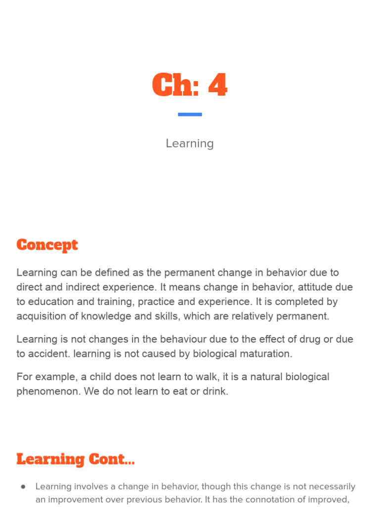 Chapter 4 Learning | PDF | Classical Conditioning | Reinforcement