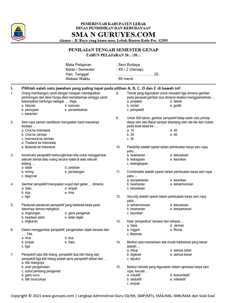 Soal PTS II Seni Budaya Kelas XII | PDF