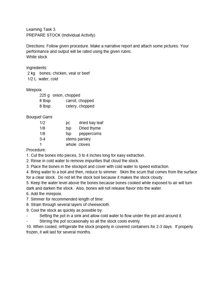 Learning Task 3 (1) | PDF | Stock (Food) | Cuisine