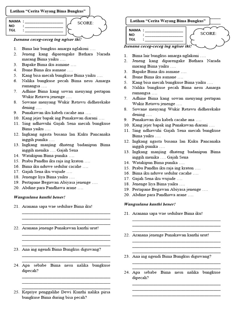 Latihan B.Jawa Crita Rakyat Bima Bungkus | PDF