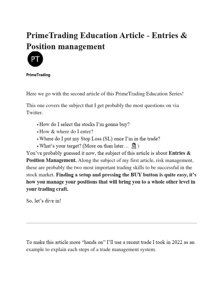 Stock Trading: Entries & Position Management | PDF | Day Trading ...