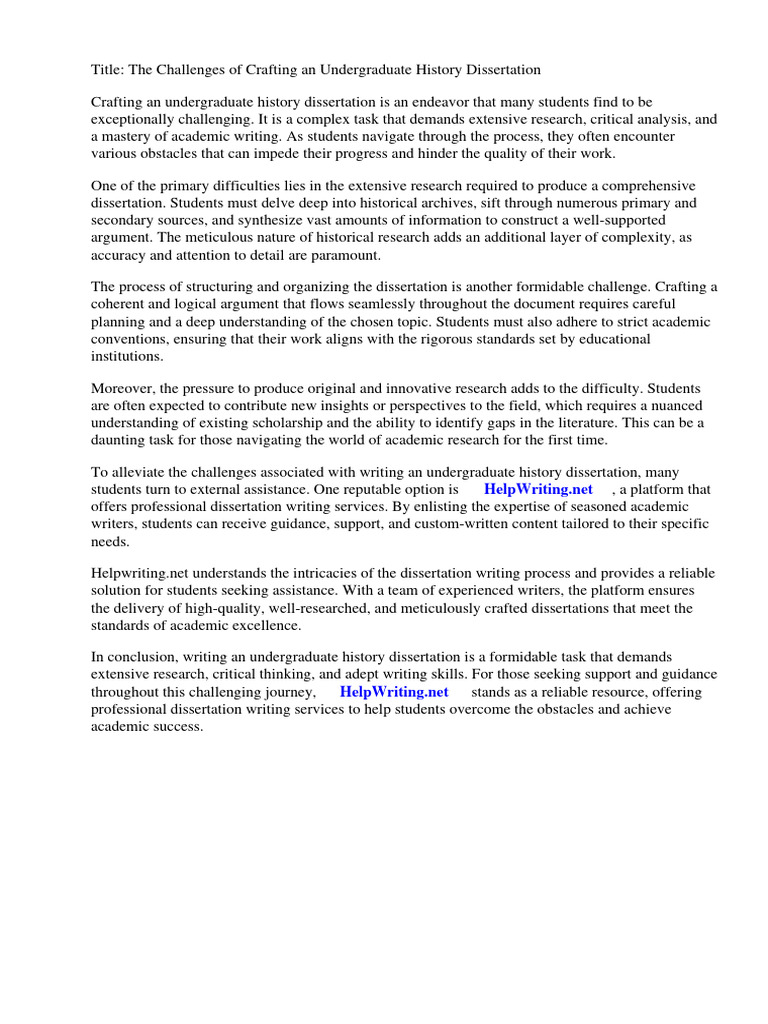 Undergraduate History Dissertation Examples | PDF | Thesis | Critical ...