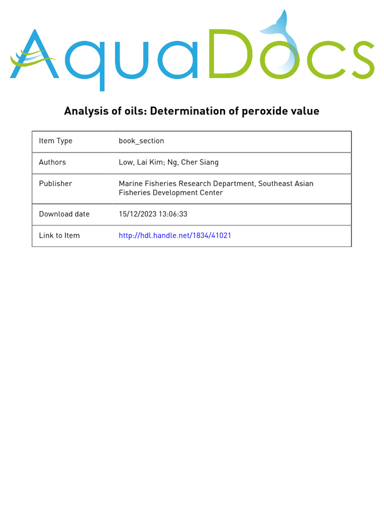 Analysis of Oils - Determination of Peroxide Value | PDF