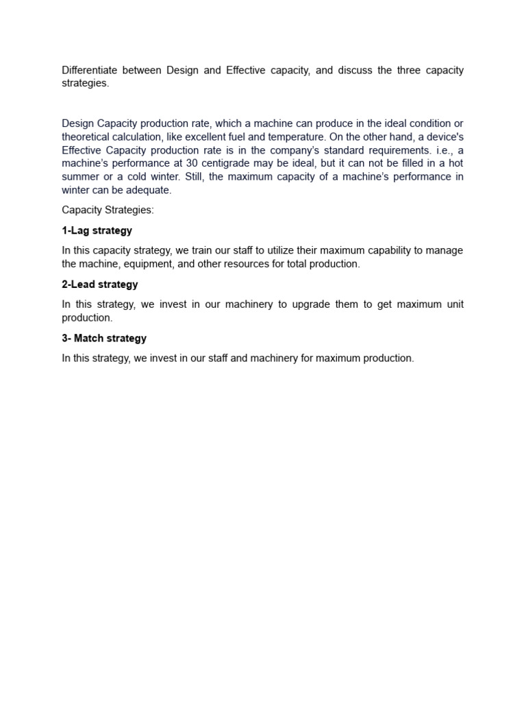 Differentiate Between Design and Effective Capacity | PDF | Lean ...