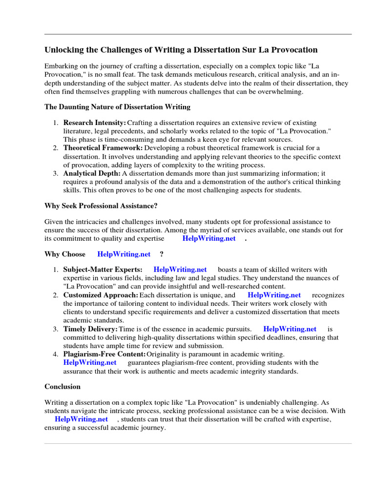 Dissertation Sur La Provocation | PDF | Thesis | Critical Thinking