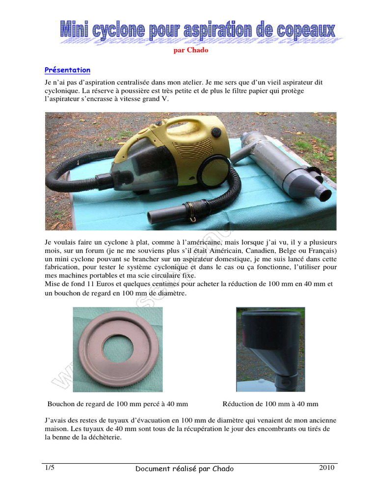 Fabrication d'un mini cyclone aspirateur | PDF | Tuyau | Aspirateur