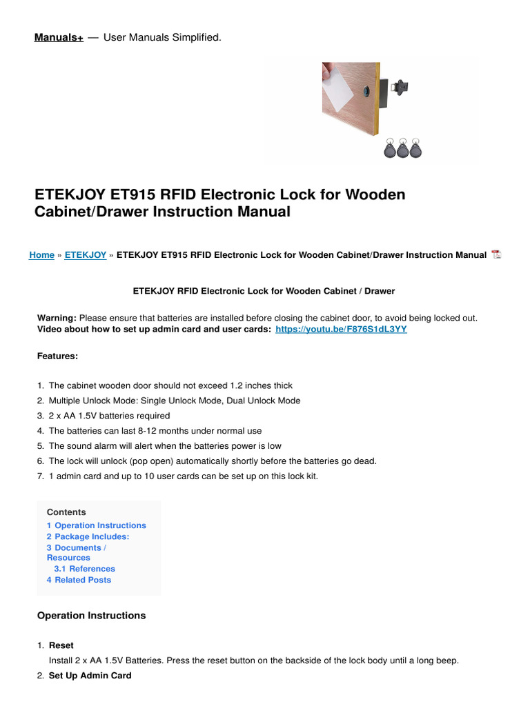 ETEKJOY ET915 RFID Lock Manual | PDF | Electromagnetic Interference ...