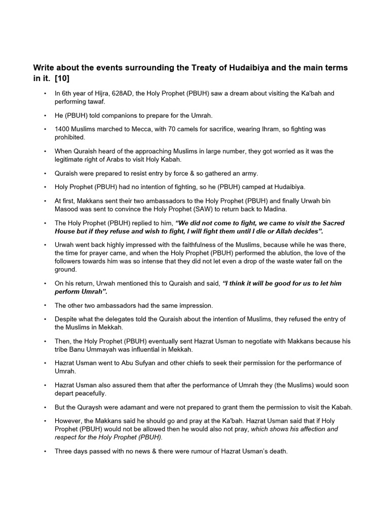 Treaty of Hudaibiya: Key Events & Terms | PDF | Muhammad | Mecca
