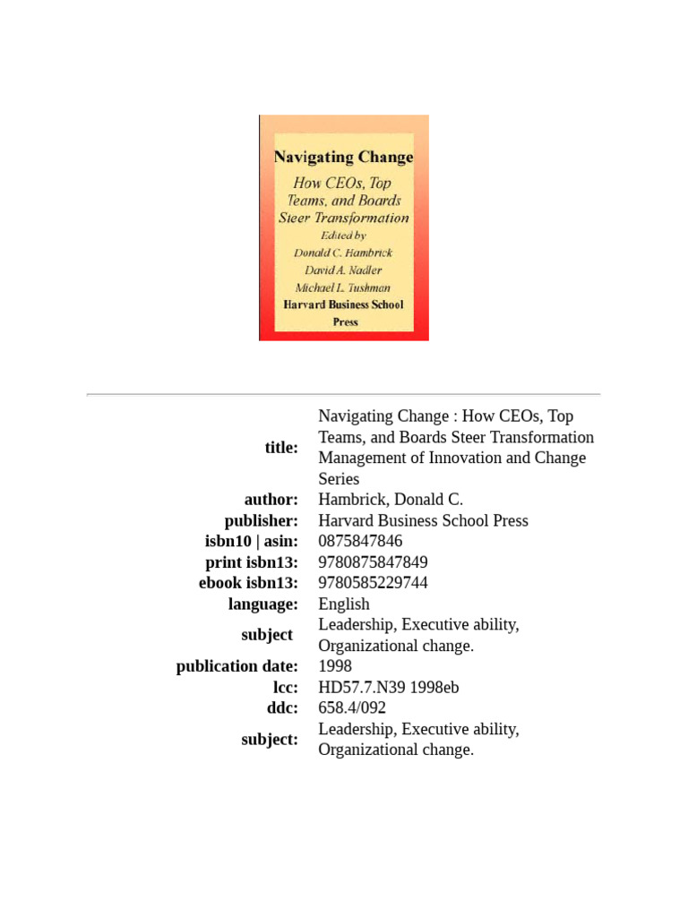 Donald C. Hambrick - Navigating Change - How CEOs, Top Teams, and ...