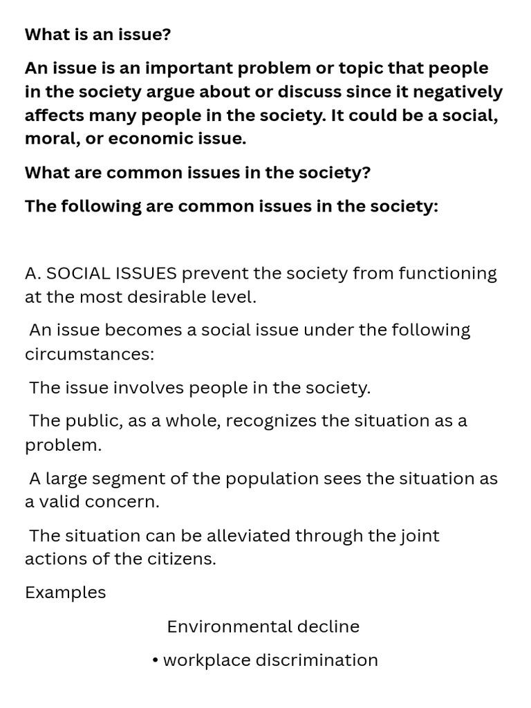 A. SOCIAL ISSUES Prevent The Society From Functioning at The Most ...