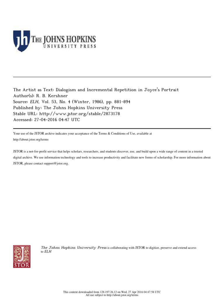 The Dialogism in The Portrait | PDF | Consciousness | James Joyce