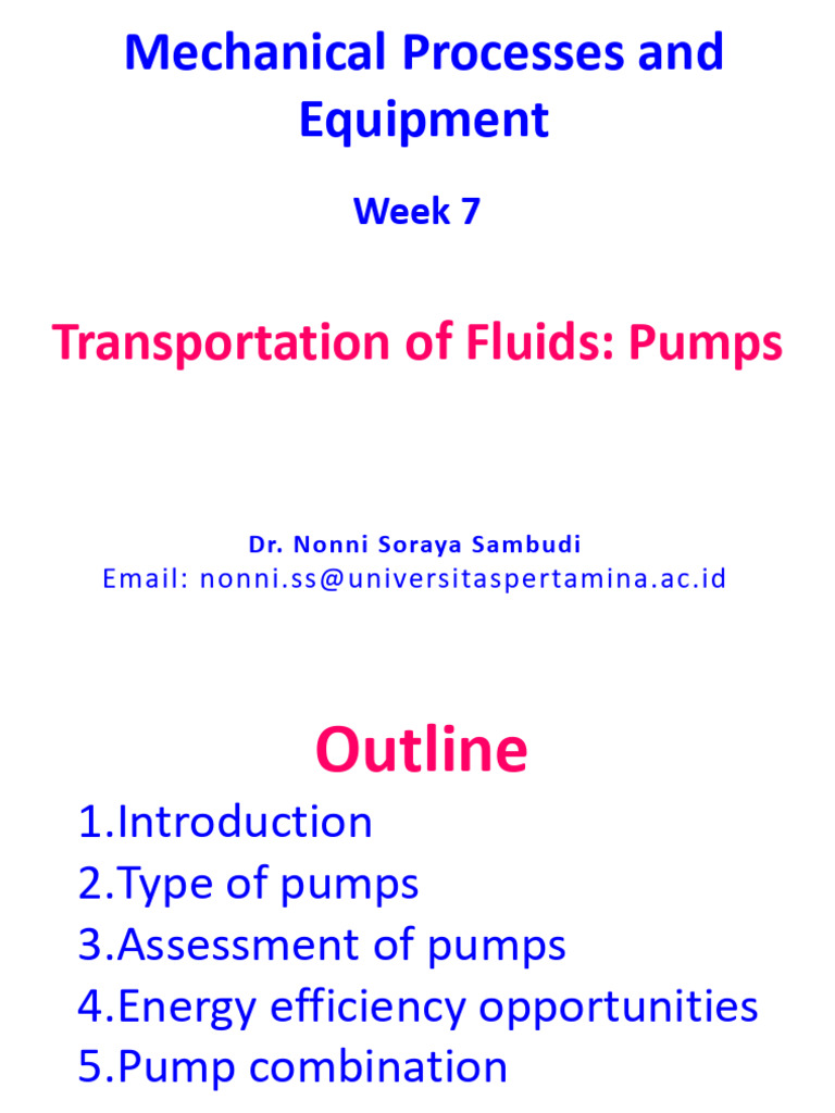 MPE - W7 - Transportation of Fluids - Pumps - 2024 | PDF | Pump ...