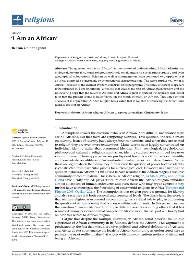 I Am An African | PDF | Identity (Social Science) | Africa