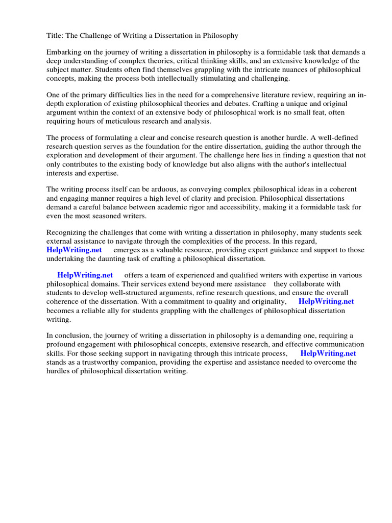 Philosophy Dissertation Writing Guide | PDF | Expert | Scribd