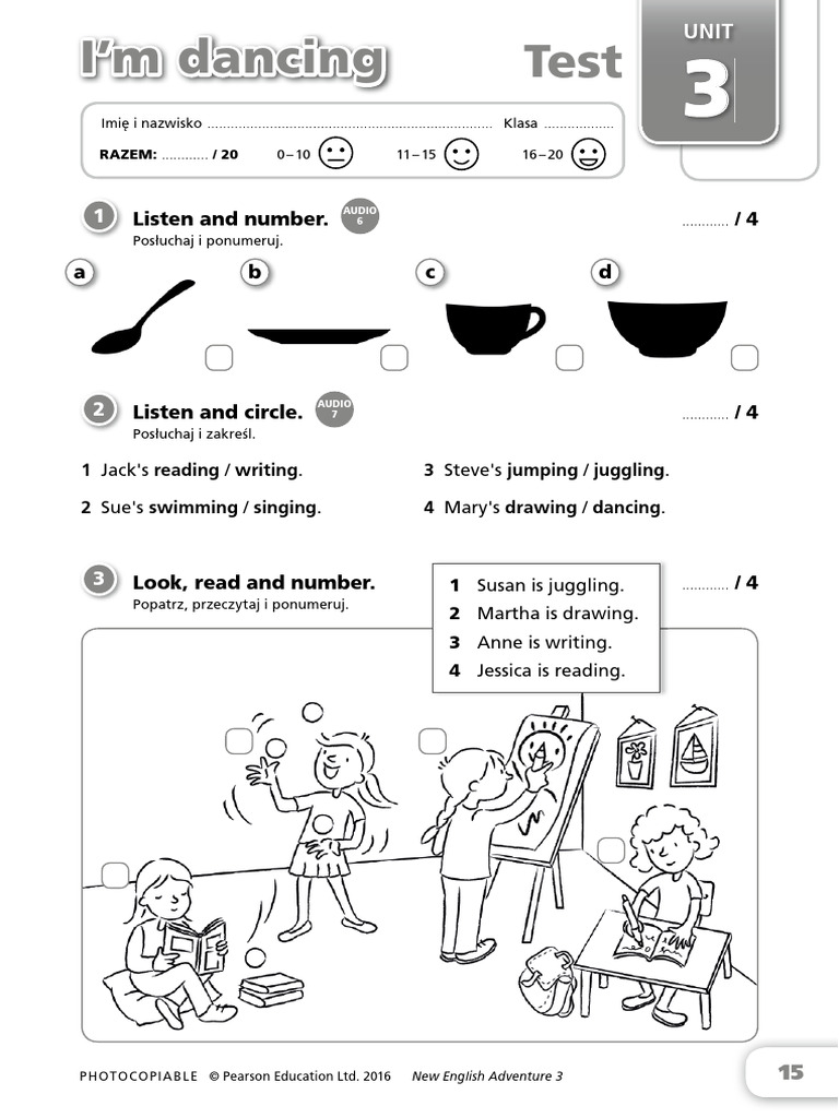 Unit 3: I'm Dancing Test | PDF