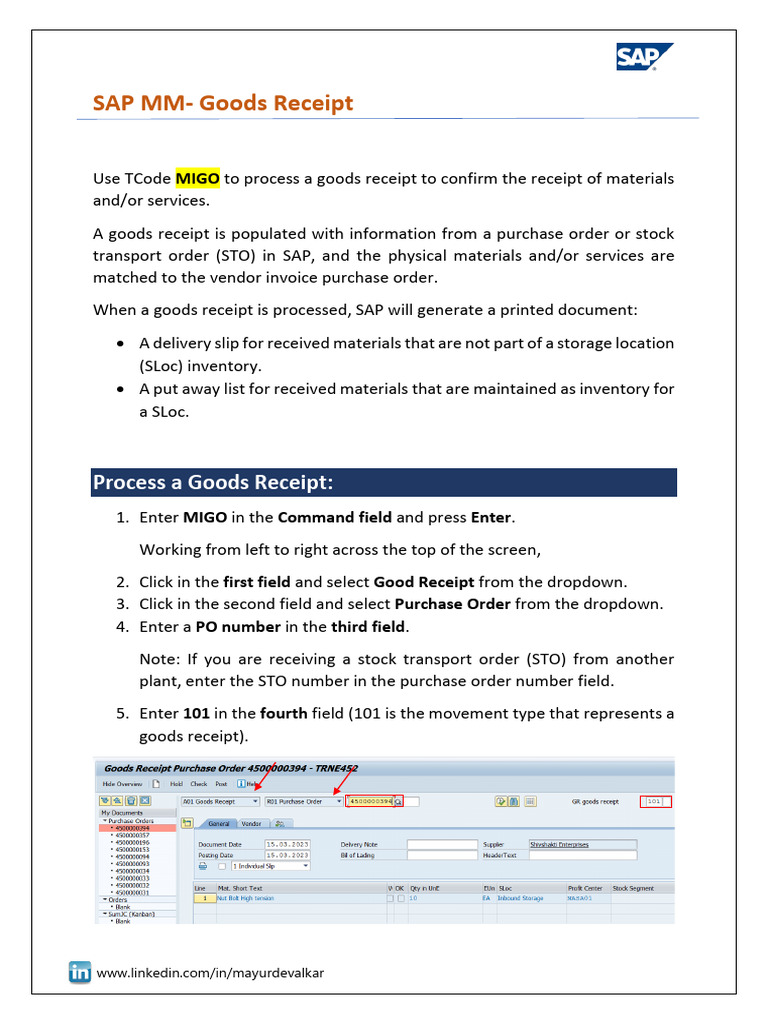 SAP MM - Goods Receipt | PDF | Receipt | Information Science