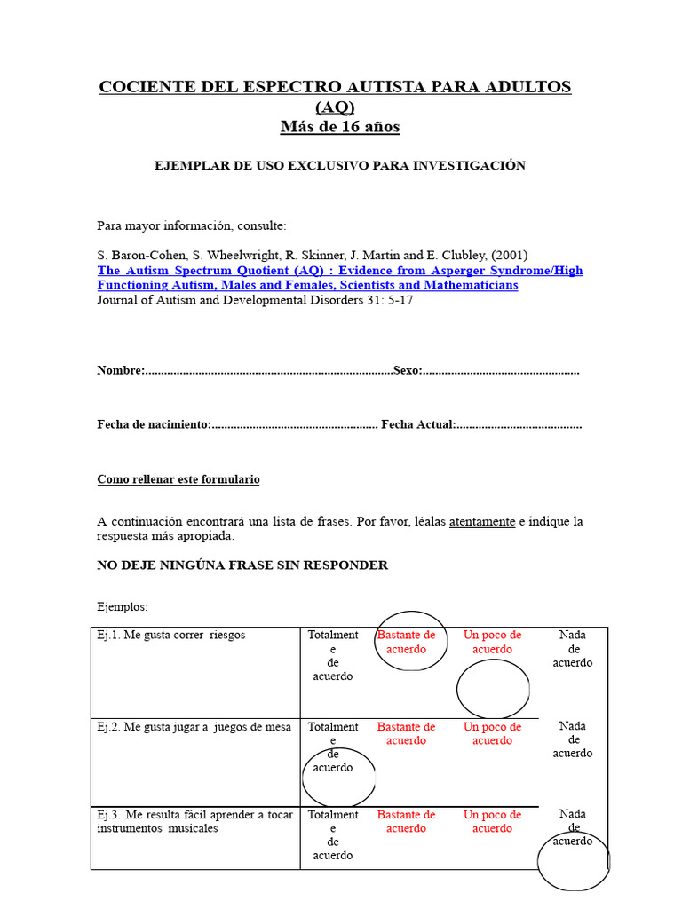 Test de Autismo para Adultos Gratis | PDF
